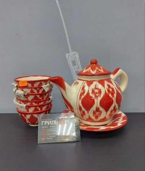 Узбекский чайный набор красный атлас