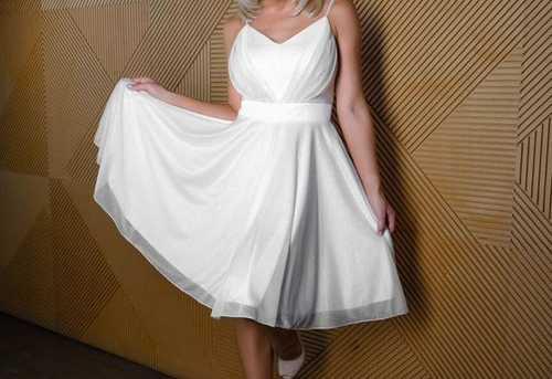 Выпускное белое платье с блестками 40 42 44 46 48