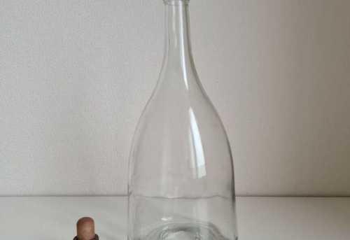 Бутылка стеклянная с пробкой, широкое дно, 1.5л