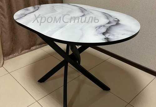 Круглый кухонный стол "Ежик" со стеклом лофт 80+30