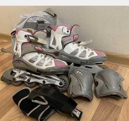 Ролики rollerblade раздвижные 36-40, защита, сумка