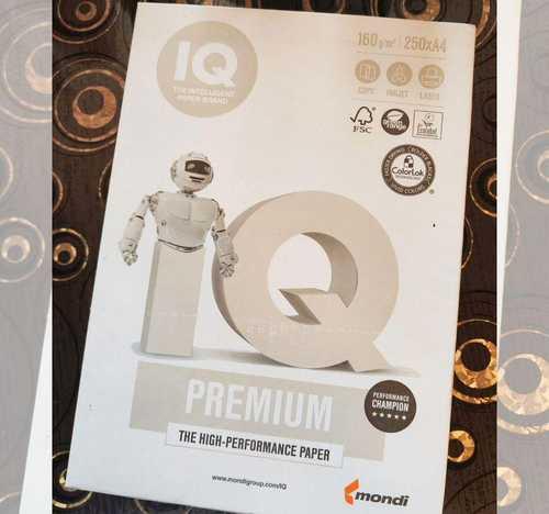 Бумага IQ Premium А4, 160 г/м, 250 л, класс А