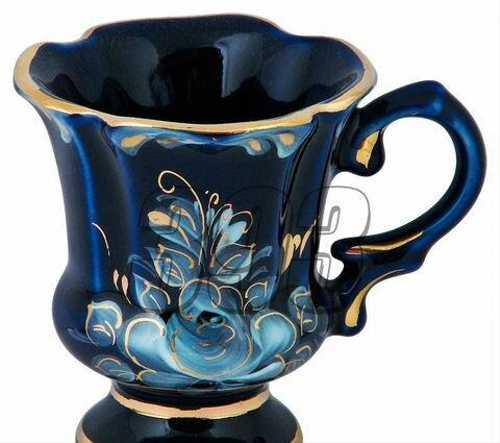 Чашка кобальтовая гжель Идиллия позолоченн (14765)