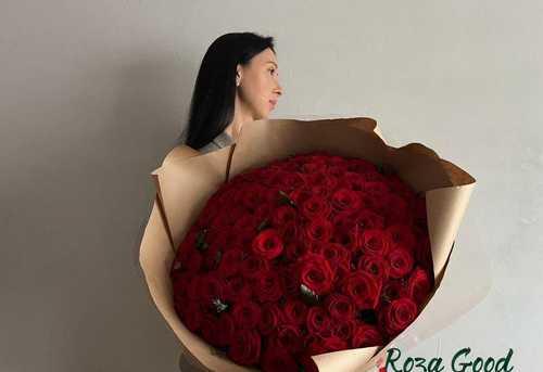 101 красная роза в крафте на 14 февраля