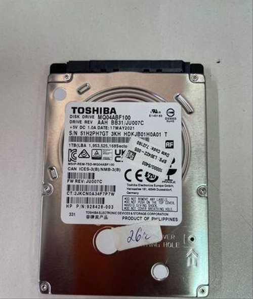 Диск бу 2,5 Toshiba 1 tb Toshiba mq04abf100 26 час