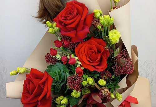 Букет розы и брассика Доставка цветов