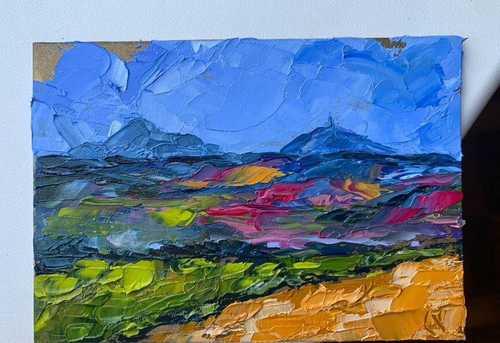 Картина маслом горы Кавказ Машук Бештау поле