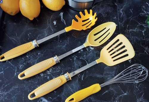 Набор кухонный жёлтый: ложки, лопатка, венчик