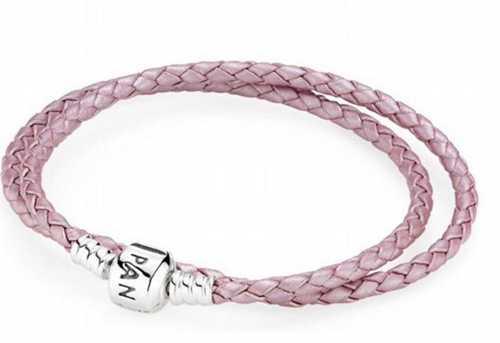 Розовый кожаный двойной браслет Pandora