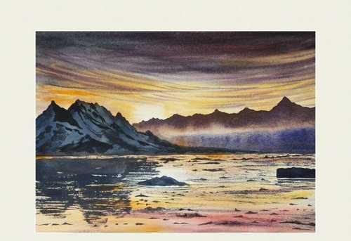 Интерьерная картина Ночной залив акварель 27*39 см