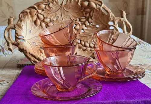 Чайные чашки с блюдцами стекло