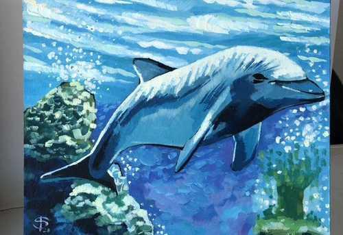 Картина маслом дельфин