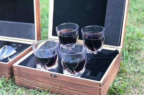 Подарочный набор 4 стакана камни в кейсе