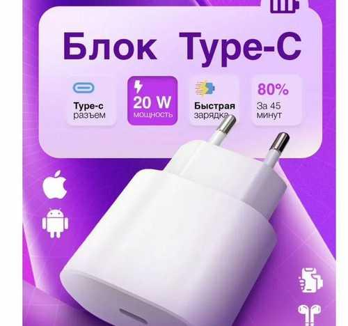 Новый Блок питания для телефона USB-C 20W / Блoк t