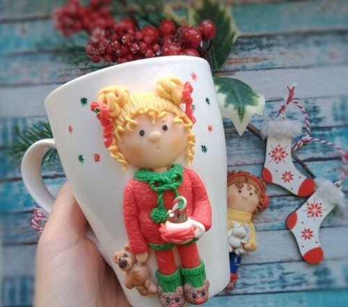 Кружка с декором из полимерной глины