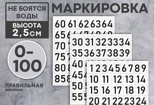 Наклейки цифры от 0 до 100 (высота 2,5 см.)