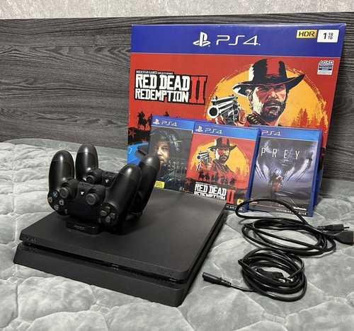 Sony playstation 4 slim 1tb   2 геймпада   игры