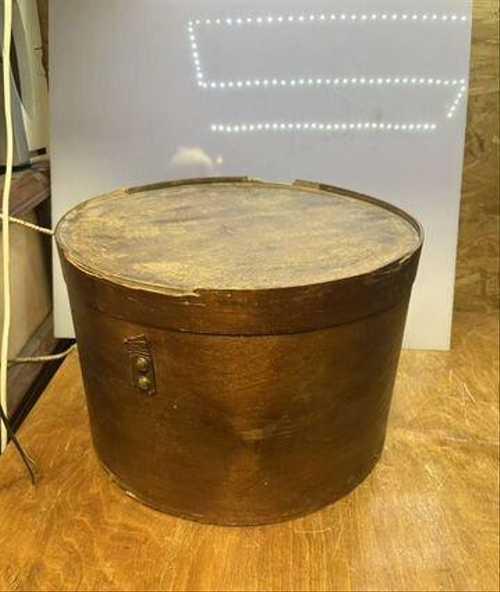 Коробка для шляп круглая дерево винтаж