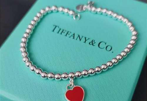 Серебряный браслет Tiffany с красным сердечком