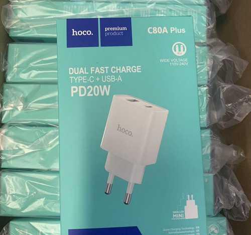 Hoco C80A Plus 1xUSB + 1xUSB-C, 20W(опт розница)