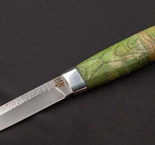 Нож финка "Lappi" (Лаппи), клинок сталь K340, след ковки, рукоять стабилизированная карельская берез