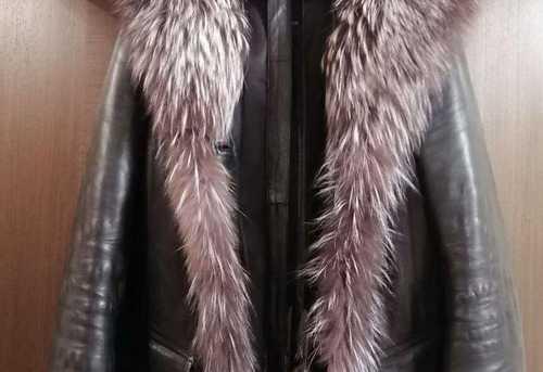 Кожаная куртка с мехом чернобурки