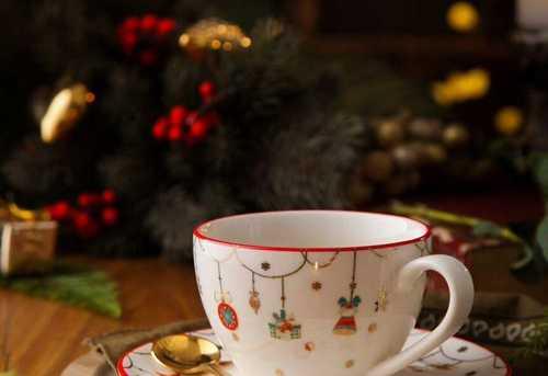 Новогодняя чашка с блюдцем "Christmas Gift"