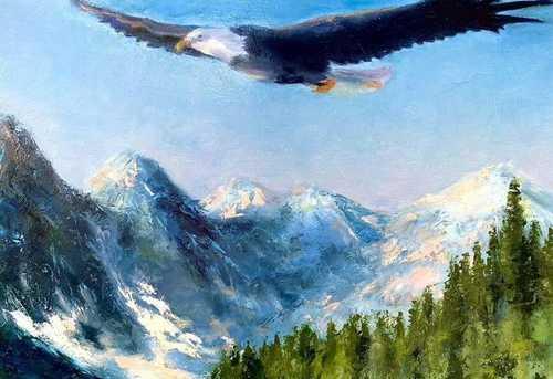 Картина "Полет орла" горный пейзаж с орлом