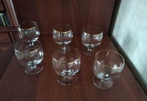 Бокалы для виски, прозрачное стекло с позолотой,6