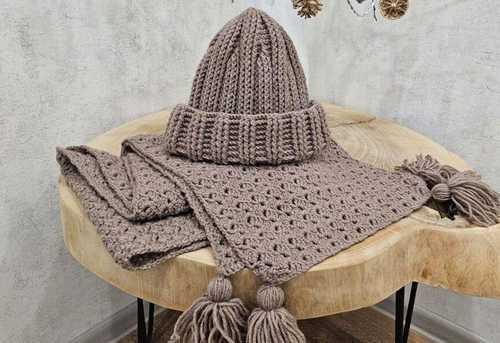 Комплект шапка и шарф женские зимние вязаные