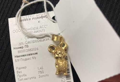 Олимпийский мишка золото желтое 750 проба