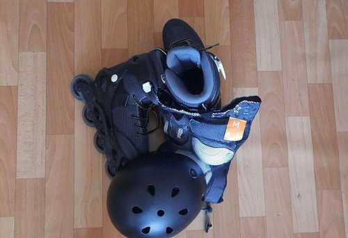 Роликовые коньки Oxelo: ролики RU 38, шлем, защита