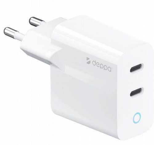 Сетевое зарядное устройство Deppa USB-C + USB-C 45W белый