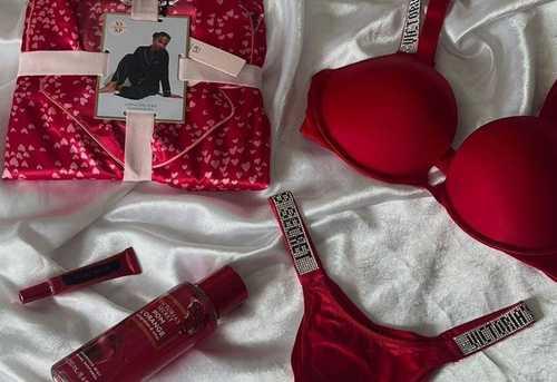 Комплект красный Victoria's Secret: белье+пижама