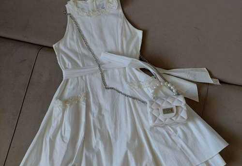 Платье белое р 128 с сумочкой комплект