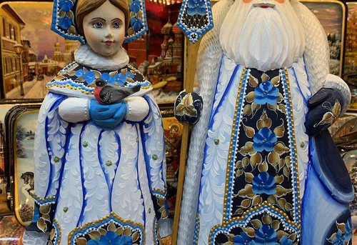 Деревянные Дед мороз и снегурочка под ёлочку