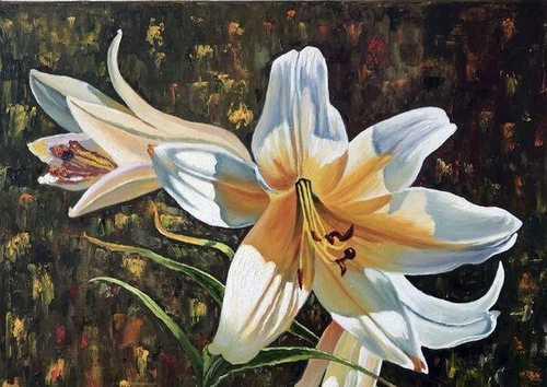 Картина маслом Белая лилия Гиперреализм Цветы