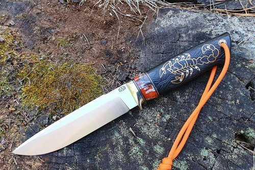 Нож Скорпион из порошковой стали S390 зуб мамонта