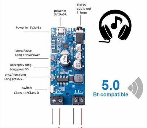 Bluetooth 5.0 модуль с усилителем 2x5Вт (10Вт)