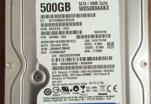 Жесткий диск для пк HDD 500 Гб WD