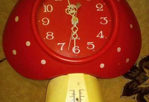 Часы настенные кухонные "Мухомор" с термометром