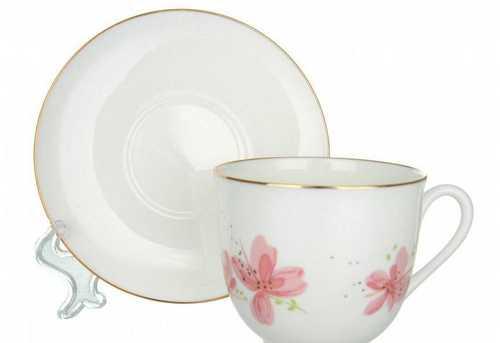 Чашка с блюдцем ифз Ландыш, Розовые цветы