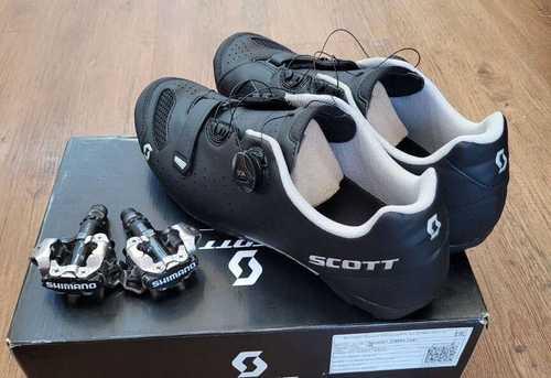 Велотуфли scott мтб, педали shimano, шипы