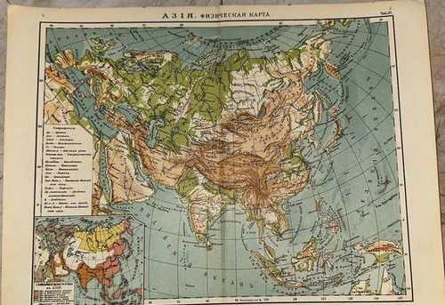 1912 Антикварная карта Азия (физическая)
