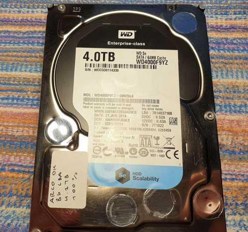 Жесткий диск WD RE 4TB/тб WD4000f9yz