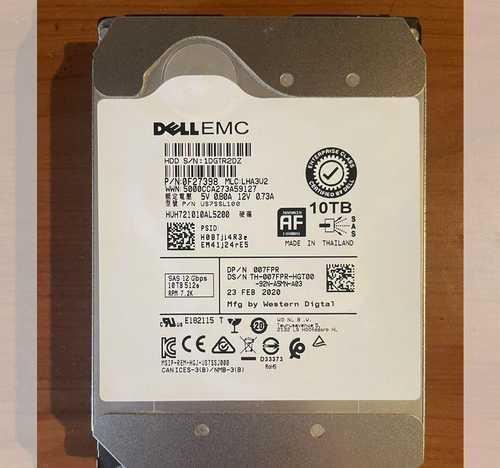 Жесткий диск Dell SAS 10tb 12Gbps Rpm 7.2k