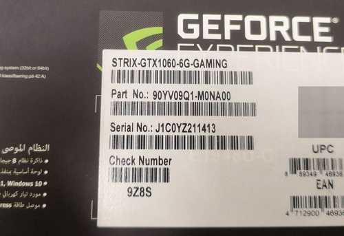 Видеокарта Asus ROG strix GeForce GTX 1060 6Gb
