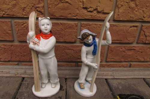 Лыжница Лыжник лфз Мальчик Девочка с лыжами СССР