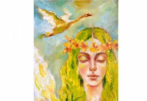 Картина маслом богиня лада и птицей ангел