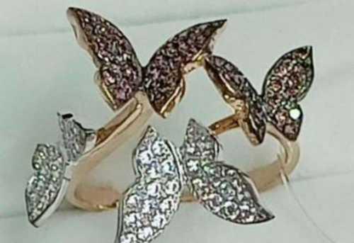 Золотое кольцо с кам 585* Бабочки